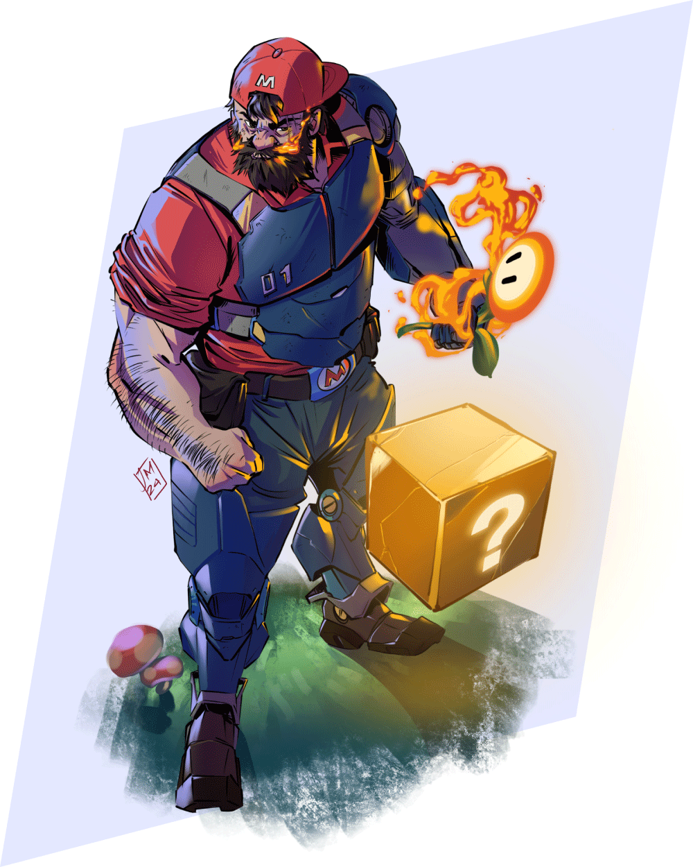 Super Mario with a few more inches, very muscular and very... grumpy