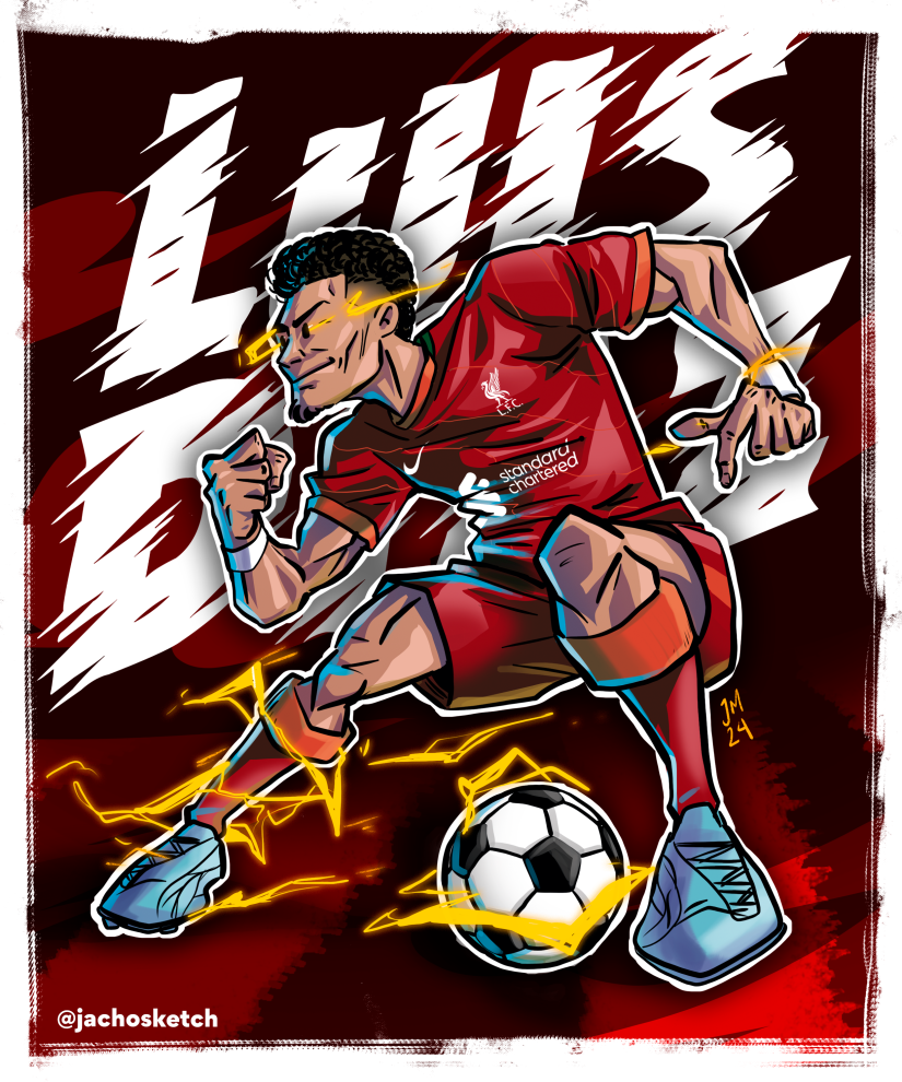 LUIS DIAZ'S CARICATURE THE COLOMBIAN BEST PLAYER OF SOCCER IN INGLATERRA