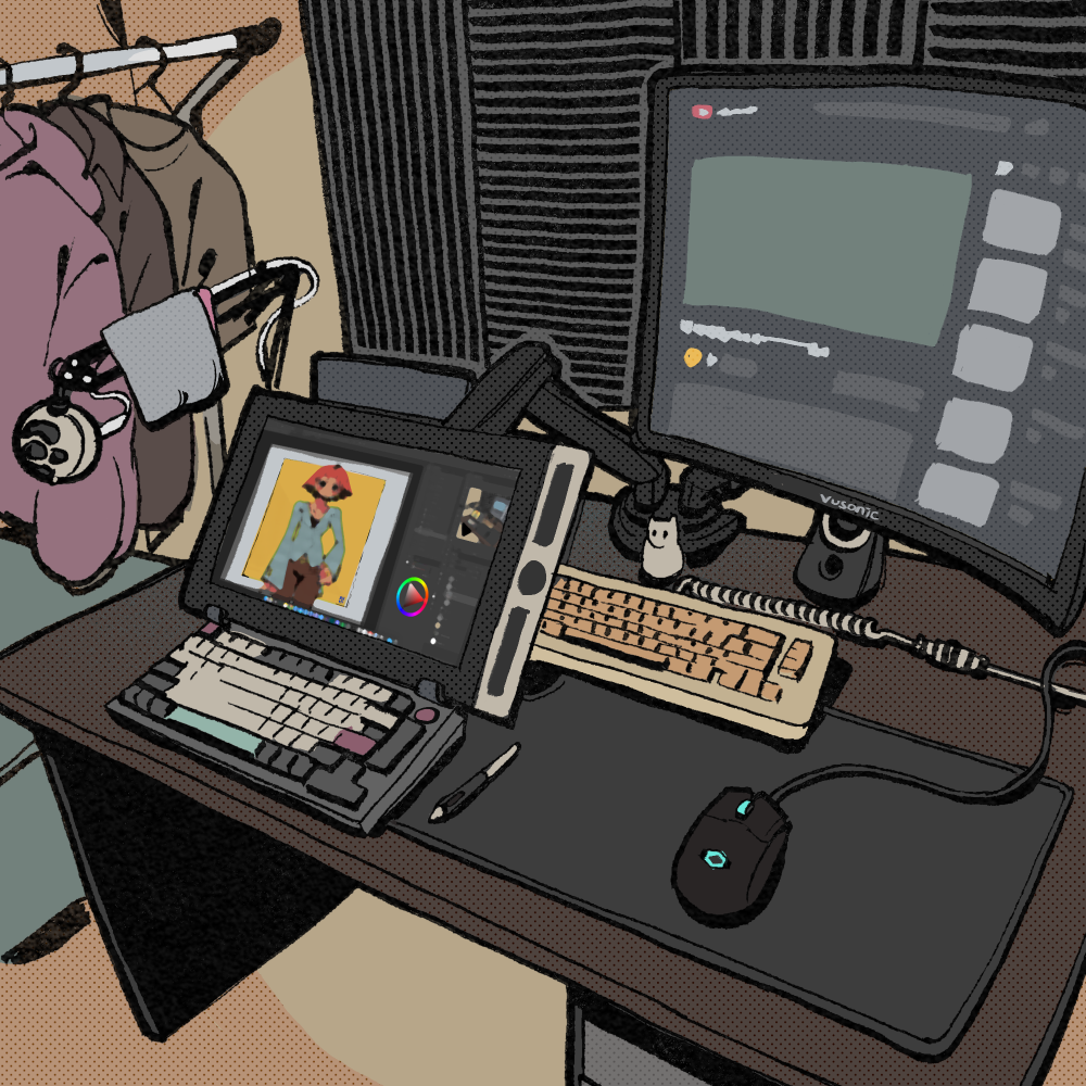 Illustration of my weird setup xD I'm using a monitor arm to hold my ...