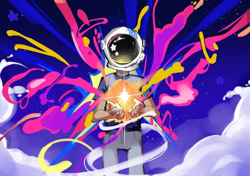 "Star Sailor" As the astronaut cradles a shimmering star in his gloved ...
