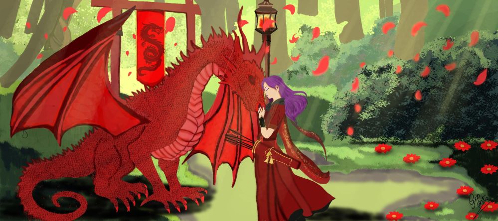 The girl and the dragon art made in photoshop