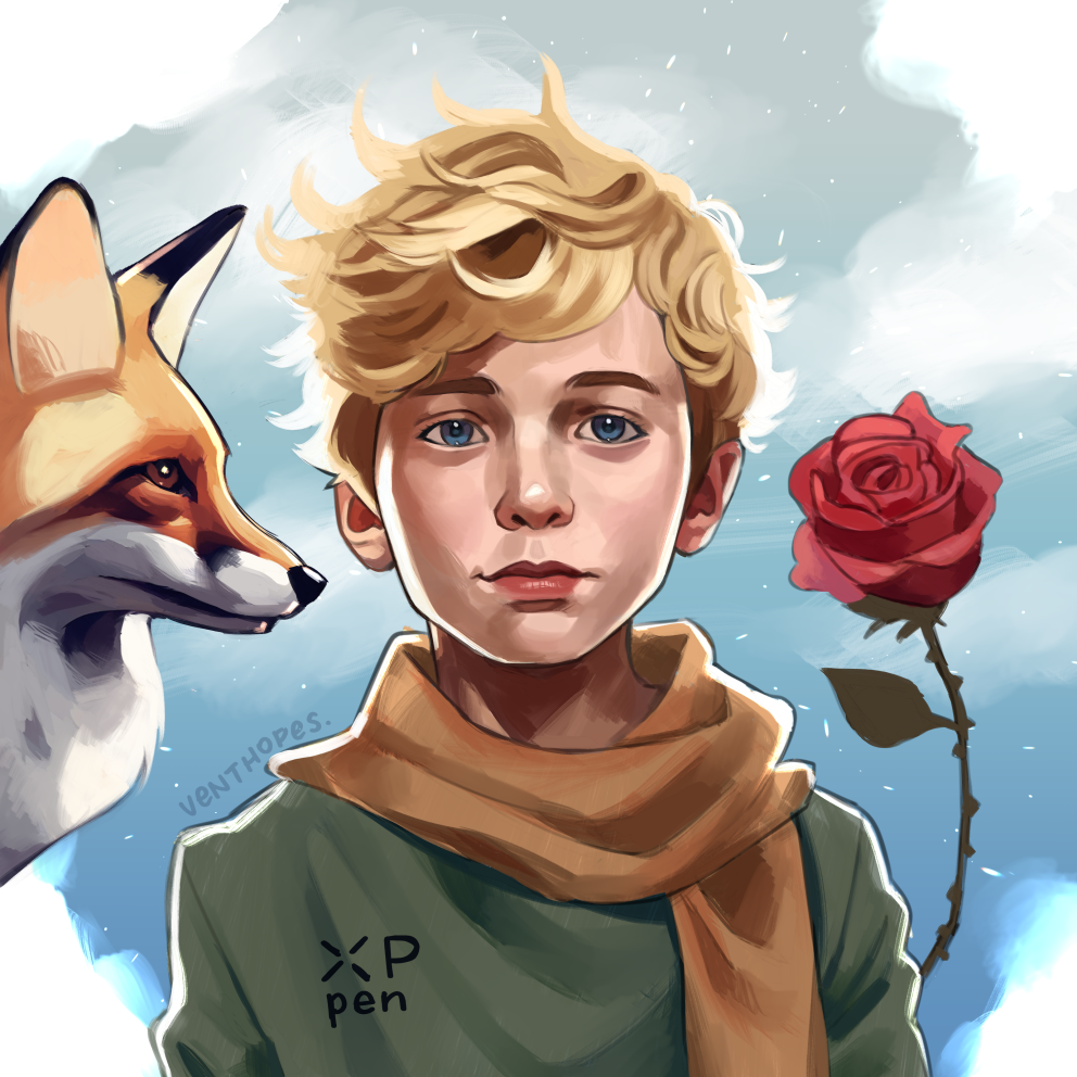Digital art of The Little Prince, in a semi realistic style, with the ...