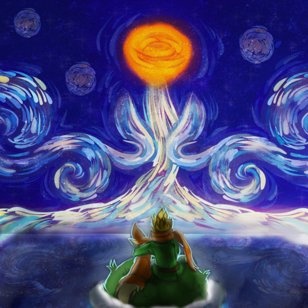 The Little Prince and the Fox are enjoying the Starry Night together ...