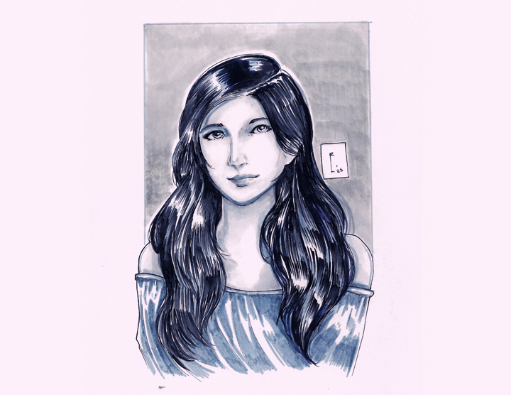 Female Portrait practice, Grey markers on board paper