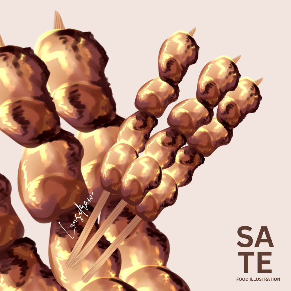 🍢SATE- FOOD ILLUSTRATION SKEWERS SERIES (1) I draw a chicken skewers ...